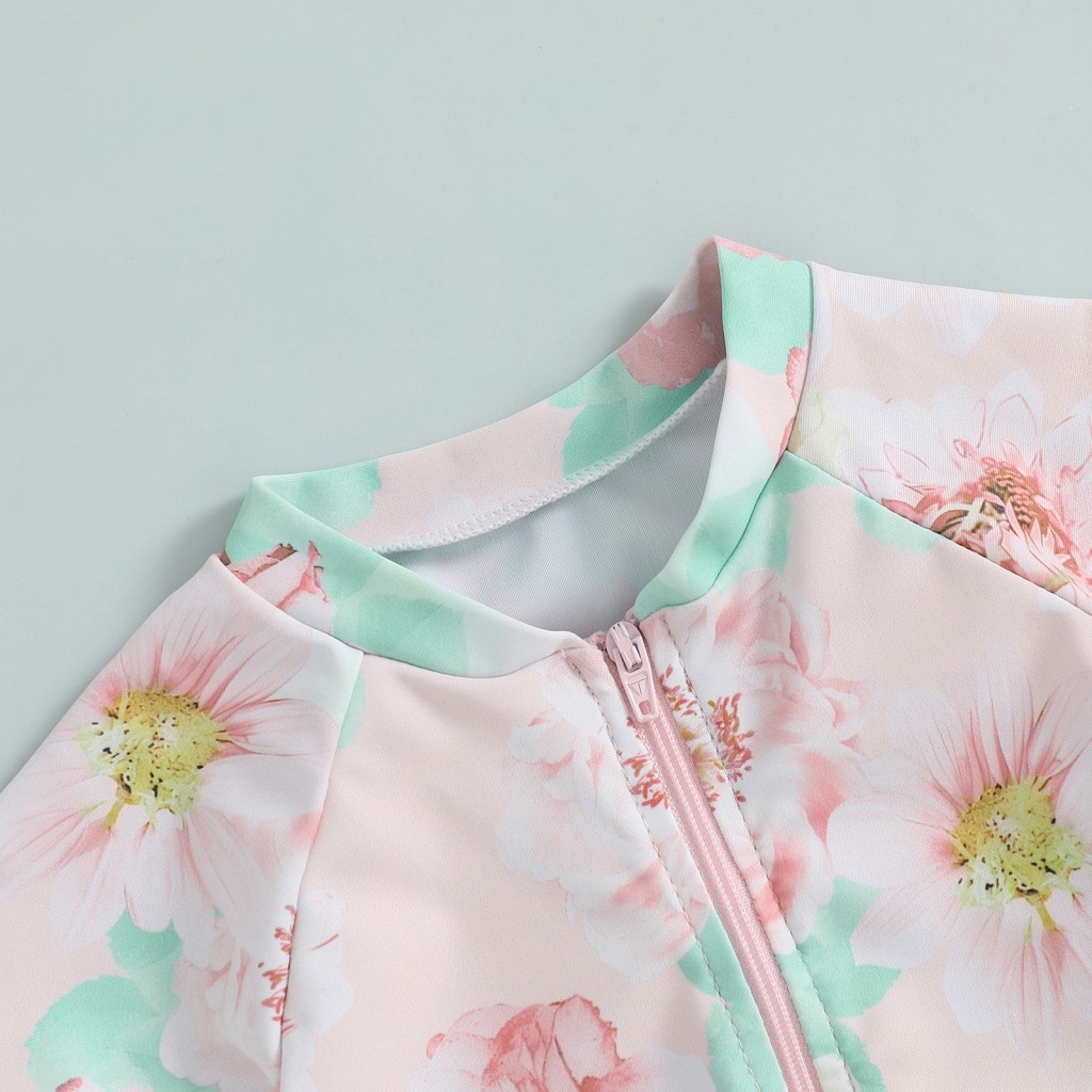 MANGO-Toddler Girls Rash Guard Swimsuit Playsuits Short Sleeve Zipper Floral Print Baby Bathing ...