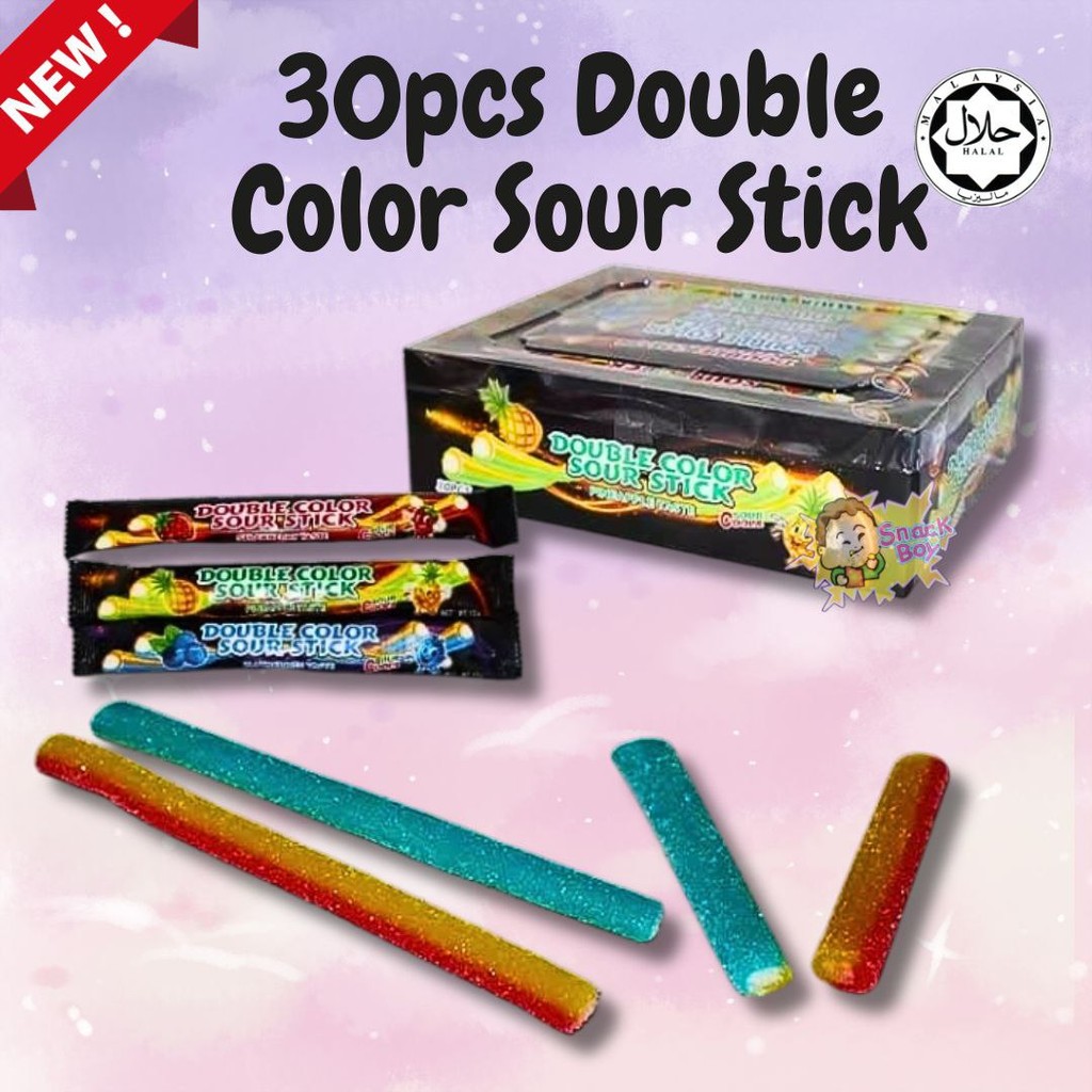 30pcs Double Color Sour Stick Colour Masam Manis Chewy Candies ...