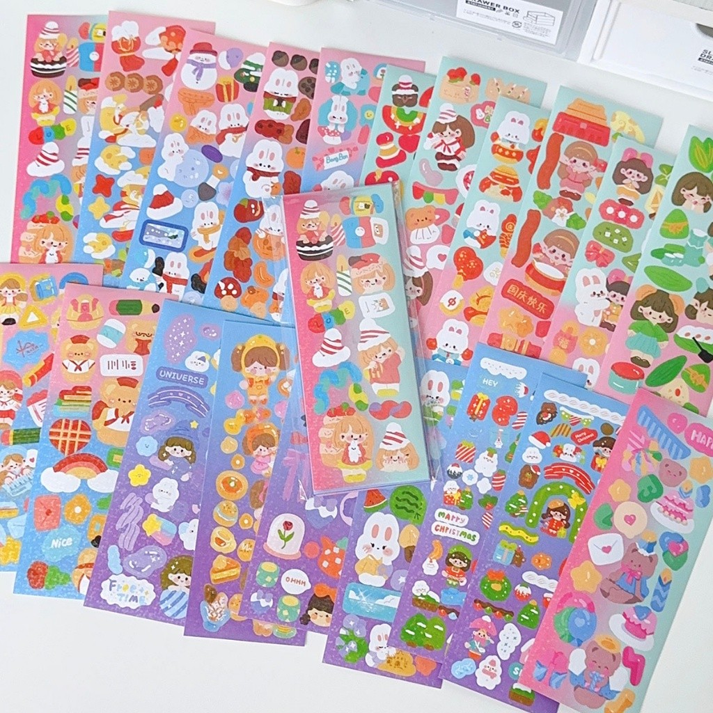 Set of 20 Pcs Kawaii Notebook Stickers Cartoon Laser Collage Student ...
