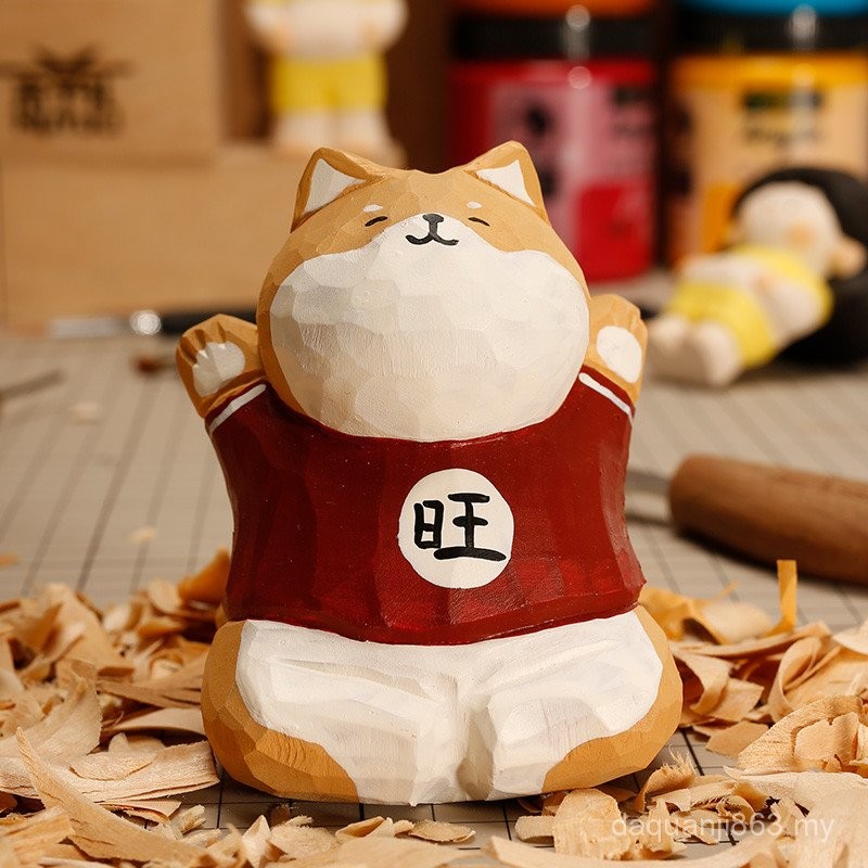 Handmade Puppy Dog Wood Carving Ornaments Cute Healing Shiba Inu ...