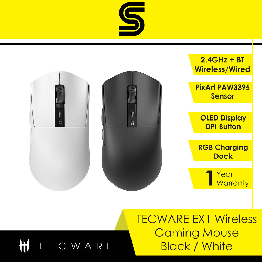 TECWARE EX1 Wireless Lightweight Gaming Mouse - Black/White | Shopee ...