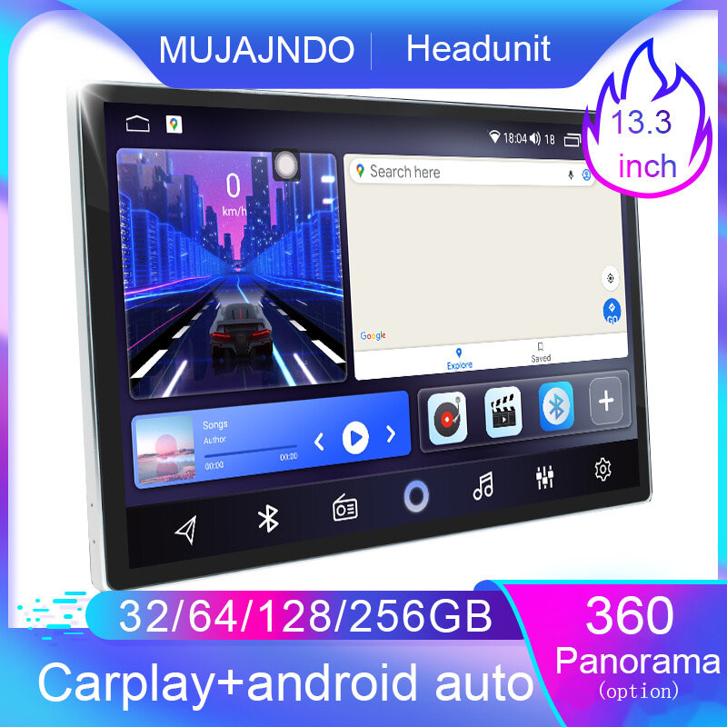 MUJAJNDO 13.3inch android15 32 64 128 256GB 2k qled screen voice command car android stereo ...