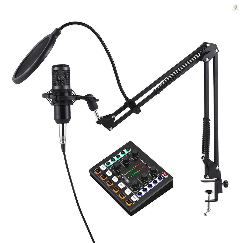 Podcast Equipment Bundle Condenser Mic with Live Sound Card Kit Plug ...