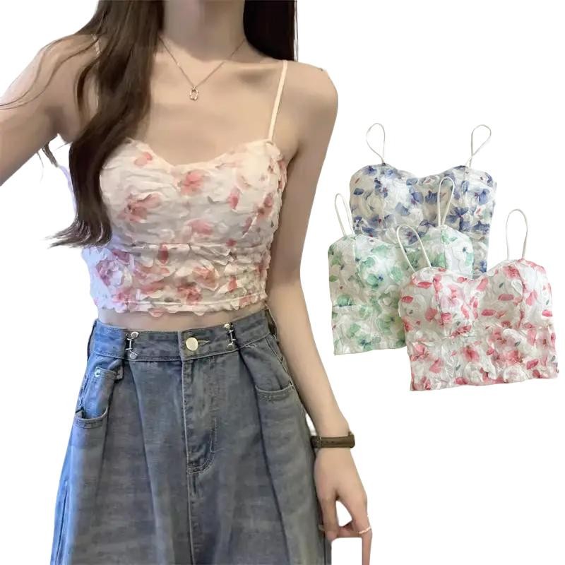 Baju Atasan Berpotongan Renda Suspender Bunga Rekaan Bunga Berpecah Bra ...