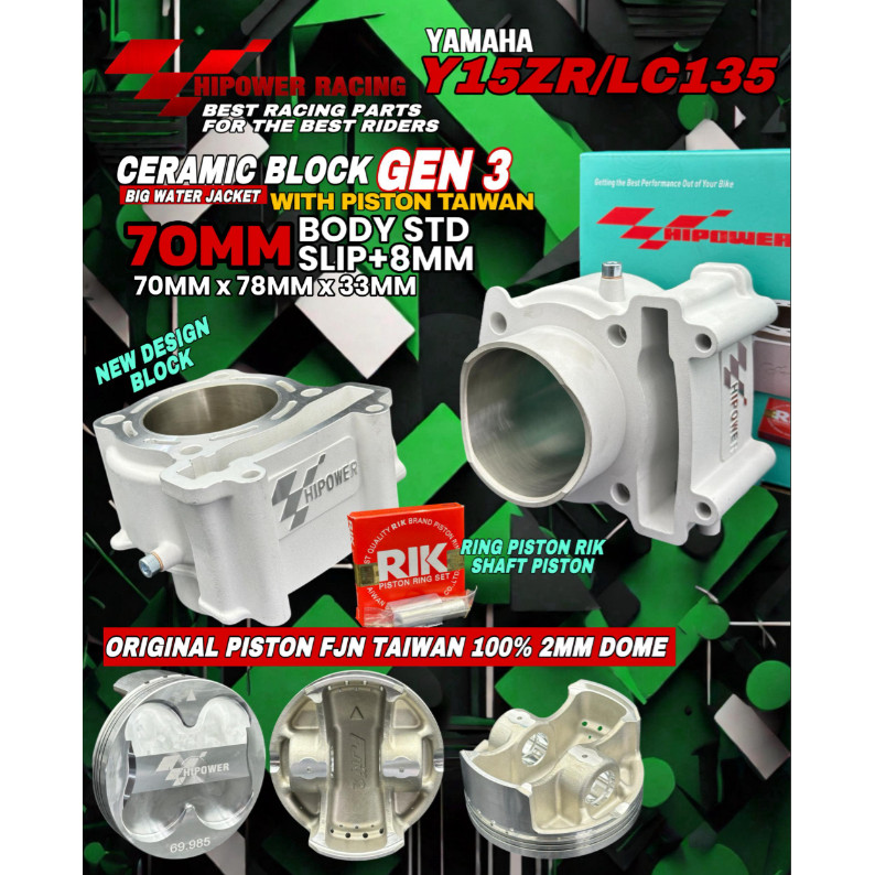 ( BIG WATER JACKET ) GEN 3 LC135 / Y15 HI POWER HIPOWER RACING CERAMIC BLOCK KIT & FJN FORGED ...