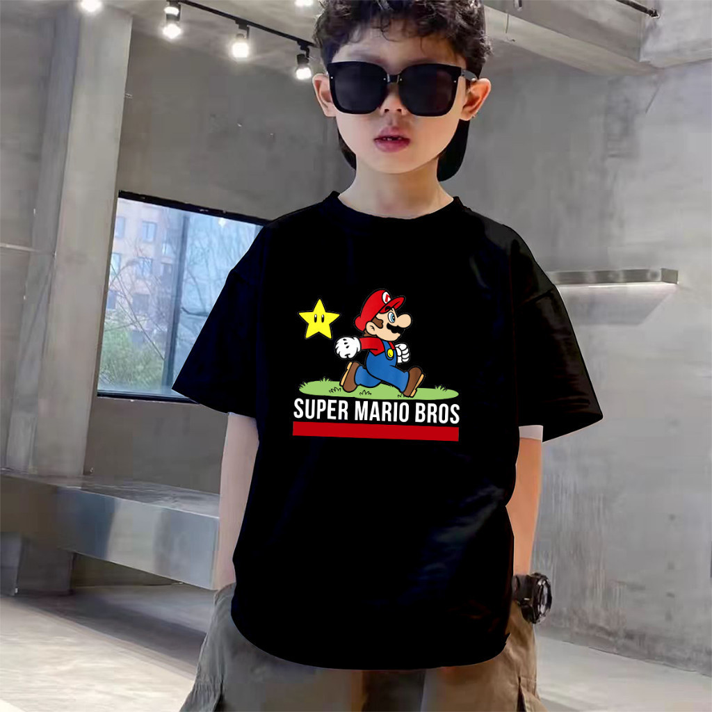 T-Shirt SUPER MARIO BROS. Movie Cotton 1 Kids Shirt 100-150cm Short Sleeve For | Shopee Malaysia