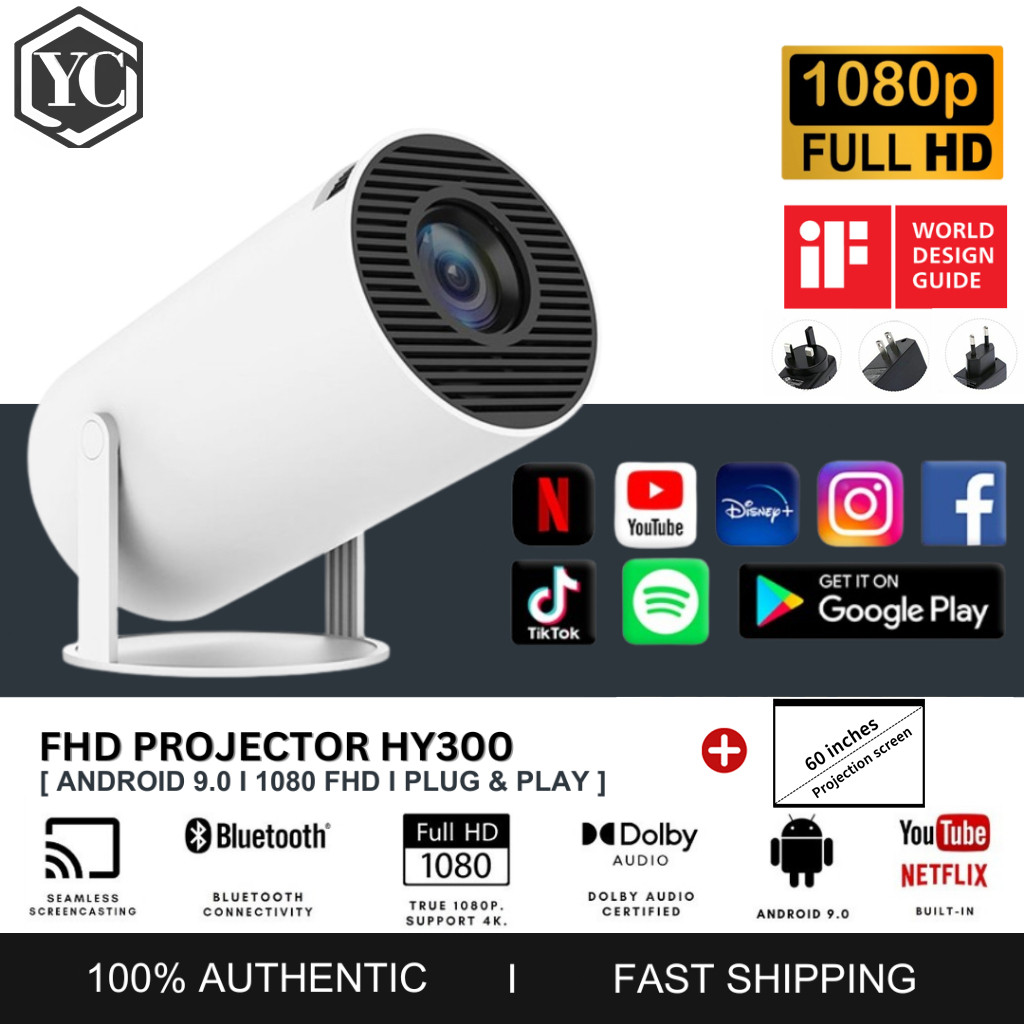HY300 Portable Projector 4K HD Android 11 Wireless 5G Wifi 6+Bluetooth ...