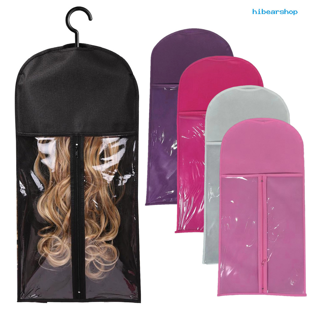 [HBE]Wig Hanging Bag Transparent Zipper Closure with Hanging Hook ...