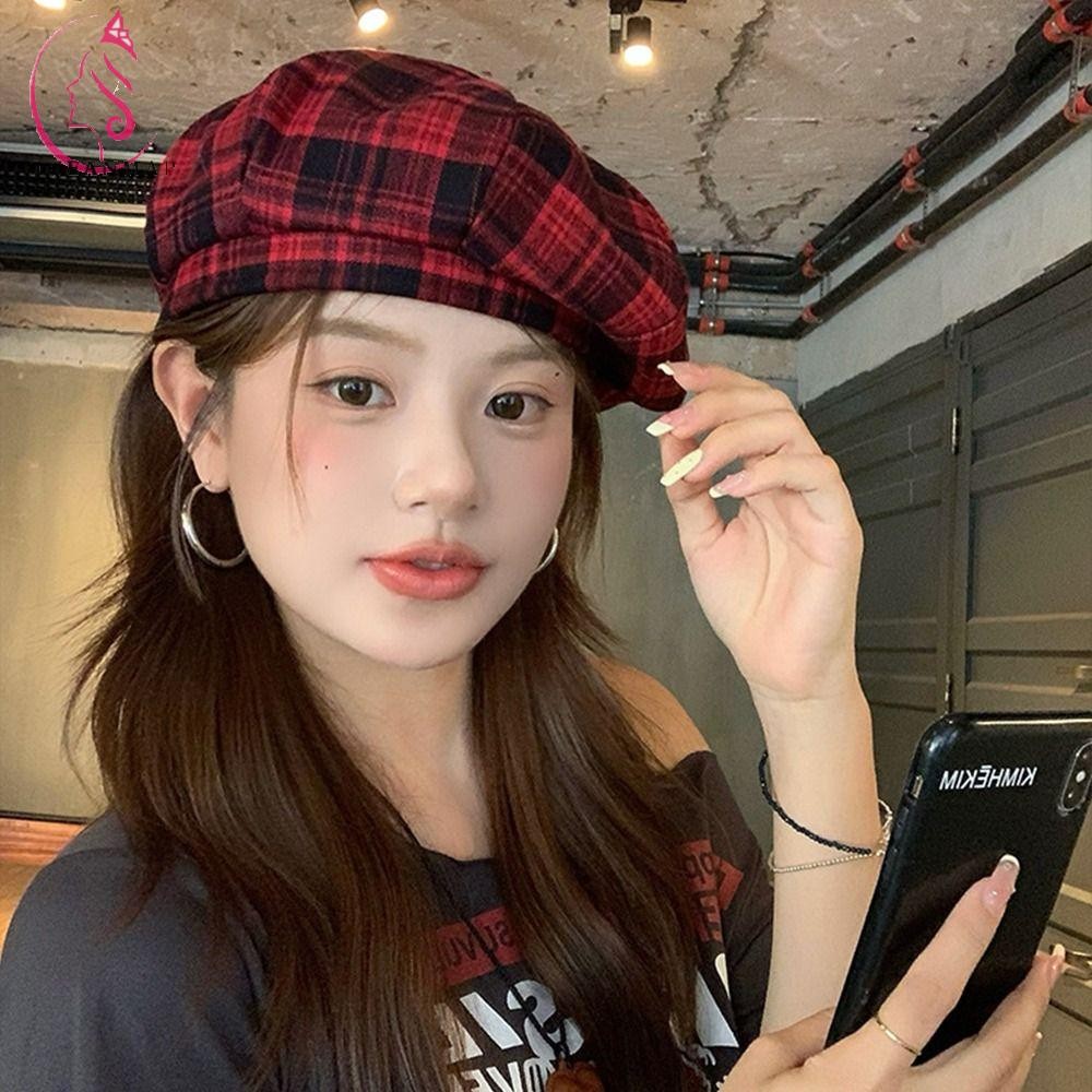 OCEANMAP Y2k Berets Hat, Japanese Sweet Plaid Berets Hat, Vintage ...