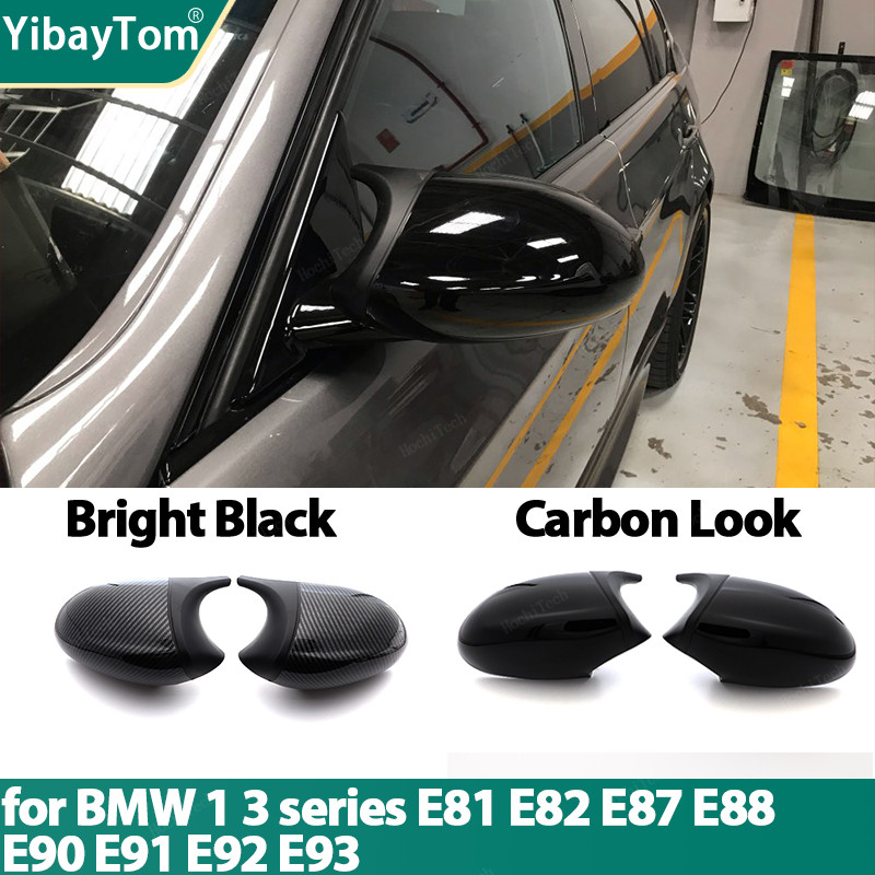 Carbon Fiber Style Black Side Mirror cover Caps for BMW E90 E91 E92 E93 E81 E87 E82 E88 3 1 ...