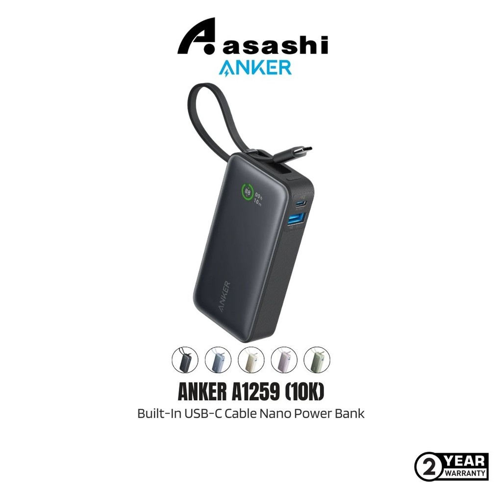 Anker 10000mAh Nano Power Bank (30W,Built-In USB-C Cable) - Black A1259 ...