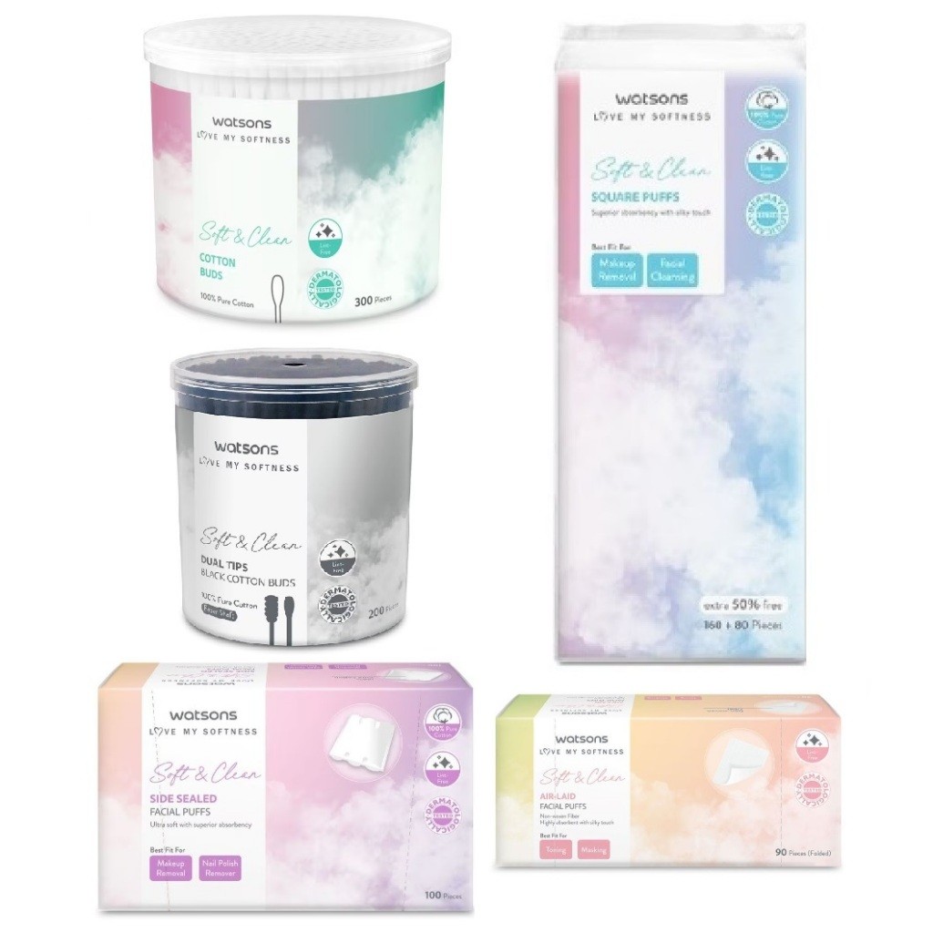 Watsons Soft & Clean Square Puffs Face Cotton 240pieces / Cotton Buds ...