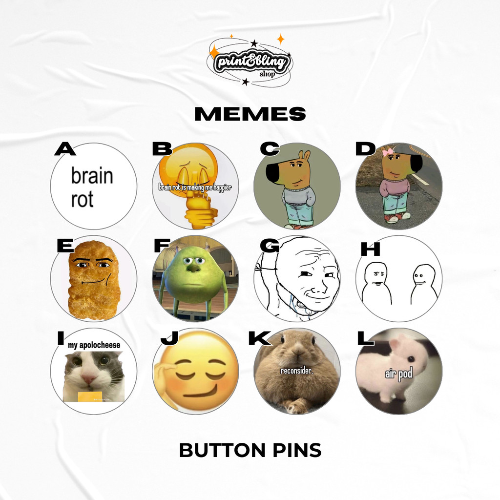 meme pins brain rot chill guy | Mini Tinplates Button Pins 32mm ...