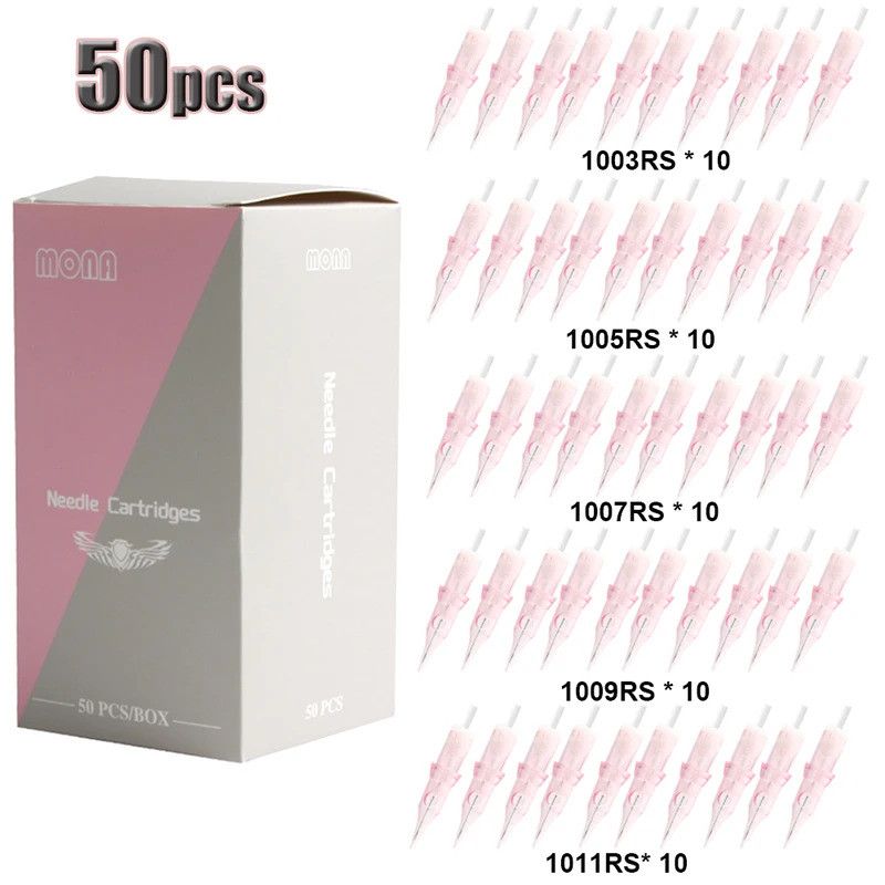 50PCS Assorted Tattoo Cartridge Needles Mixed Size Round Liner Shader ...