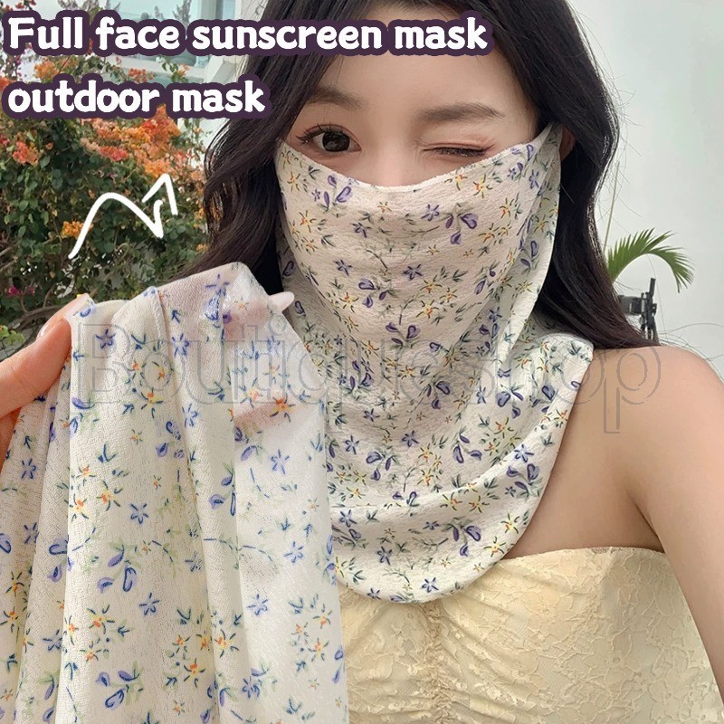 Flower Pattern Face Mask - Neck Protection, Breathable, Anti-UV ...