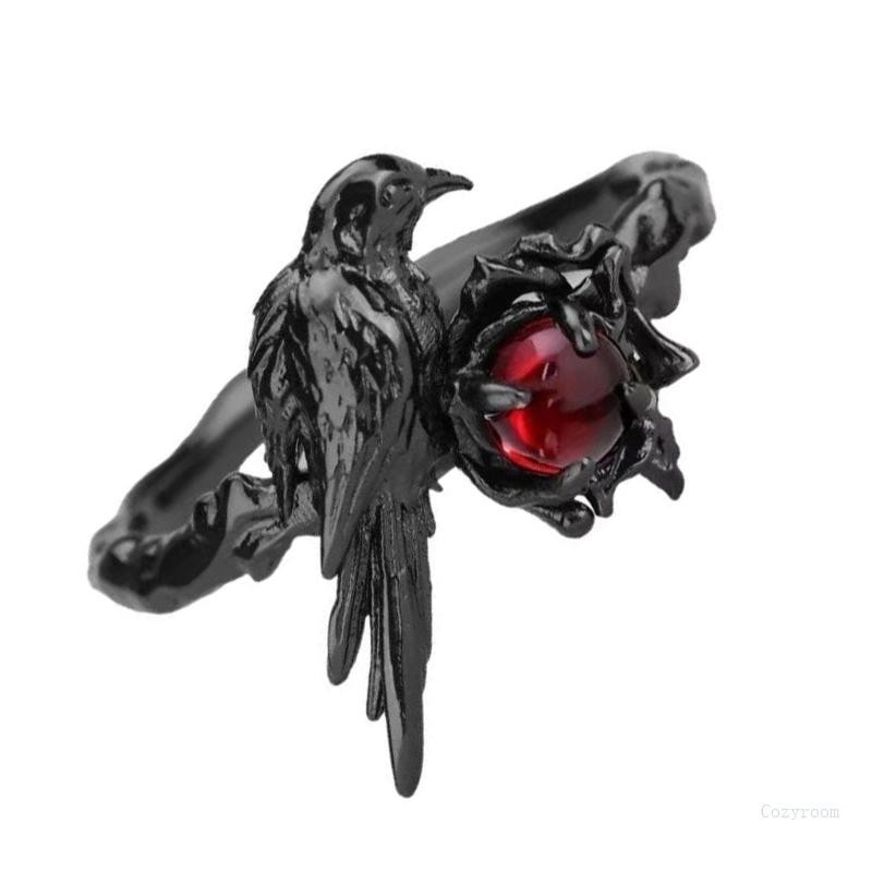 Crazy Mysterious Crow Shaped Ring with Red Gemstones Dark Aesthetic ...