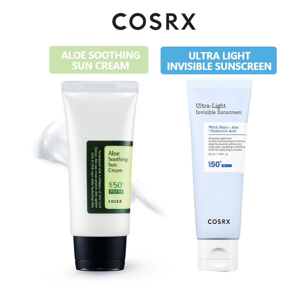 Cosrx Sunscreen [Aloe Soothing Sun Cream SPF 50 PA+++ 50m / Ultra Light Invisible Sunscreen SPF ...