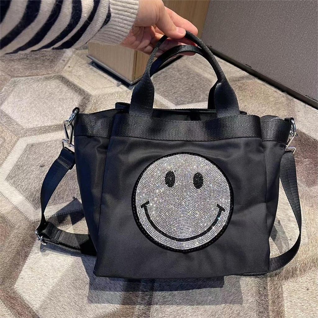 New Style Medium Smiley Face Tote Bag Simple Diamond-Stamped Tote Bag ...