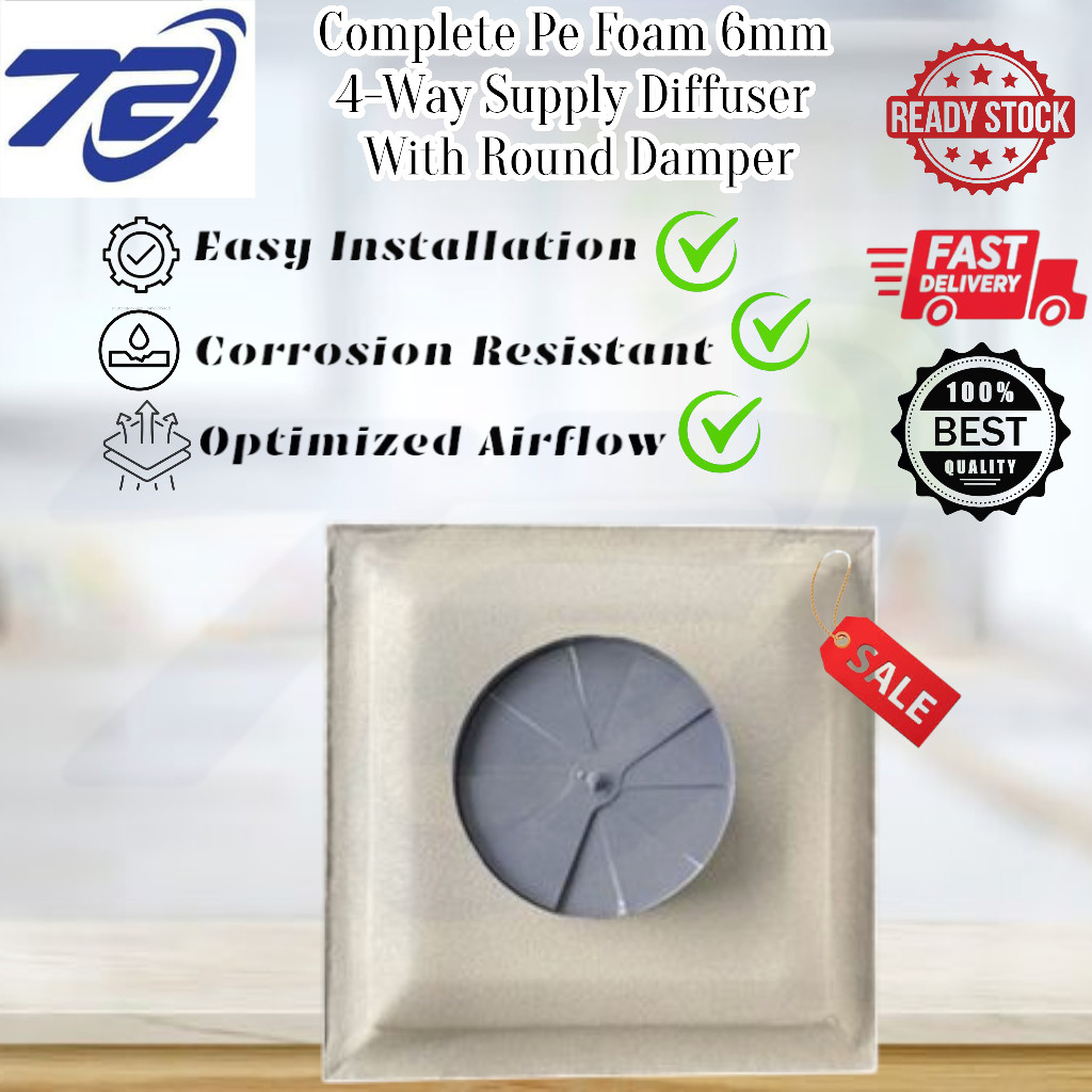 Complete Pe Foam 6mm 4-Way Supply Diffuser With Round Damper | Shopee ...