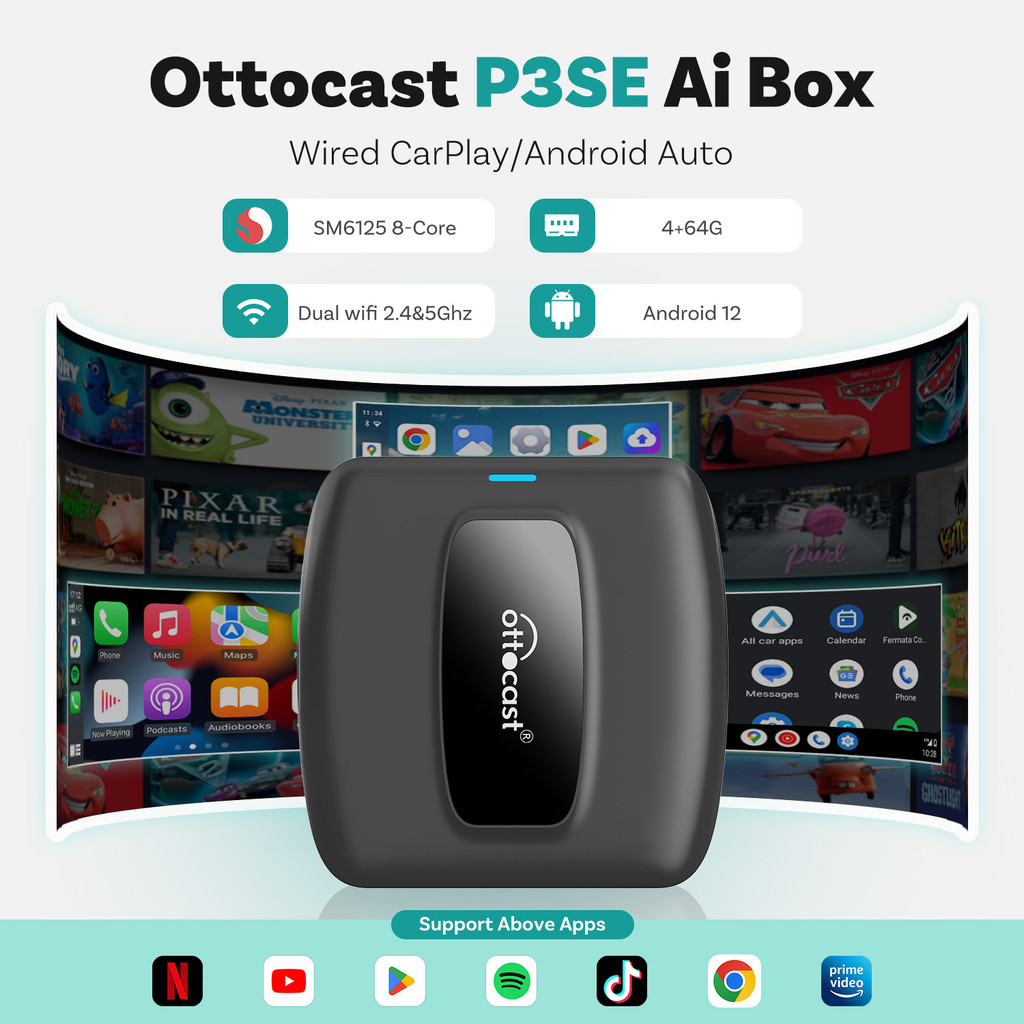 OTTOCAST Android12 Smart AI Box Wireless CarPlay Adapter for Netflix YouTube TV Box Car ...