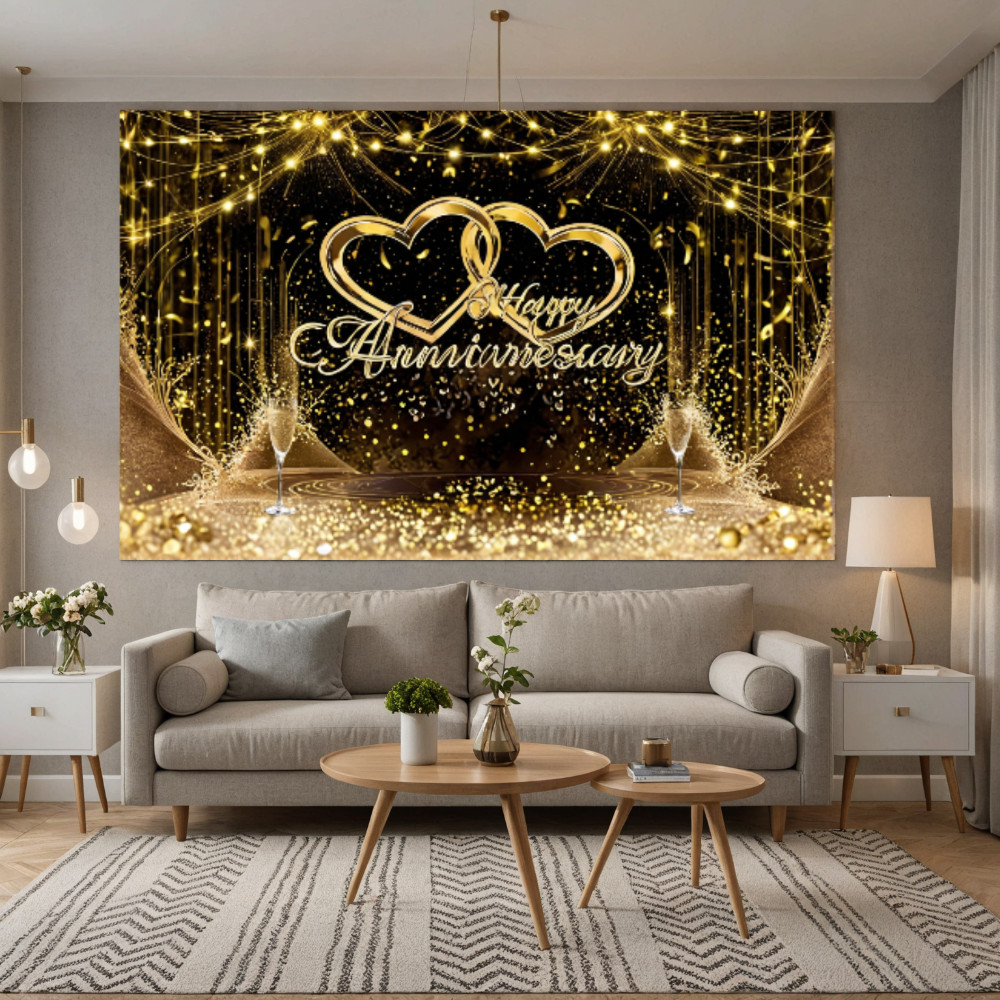 Black and Gold Happy Anniversary Backdrop Wedding Anniversary ...