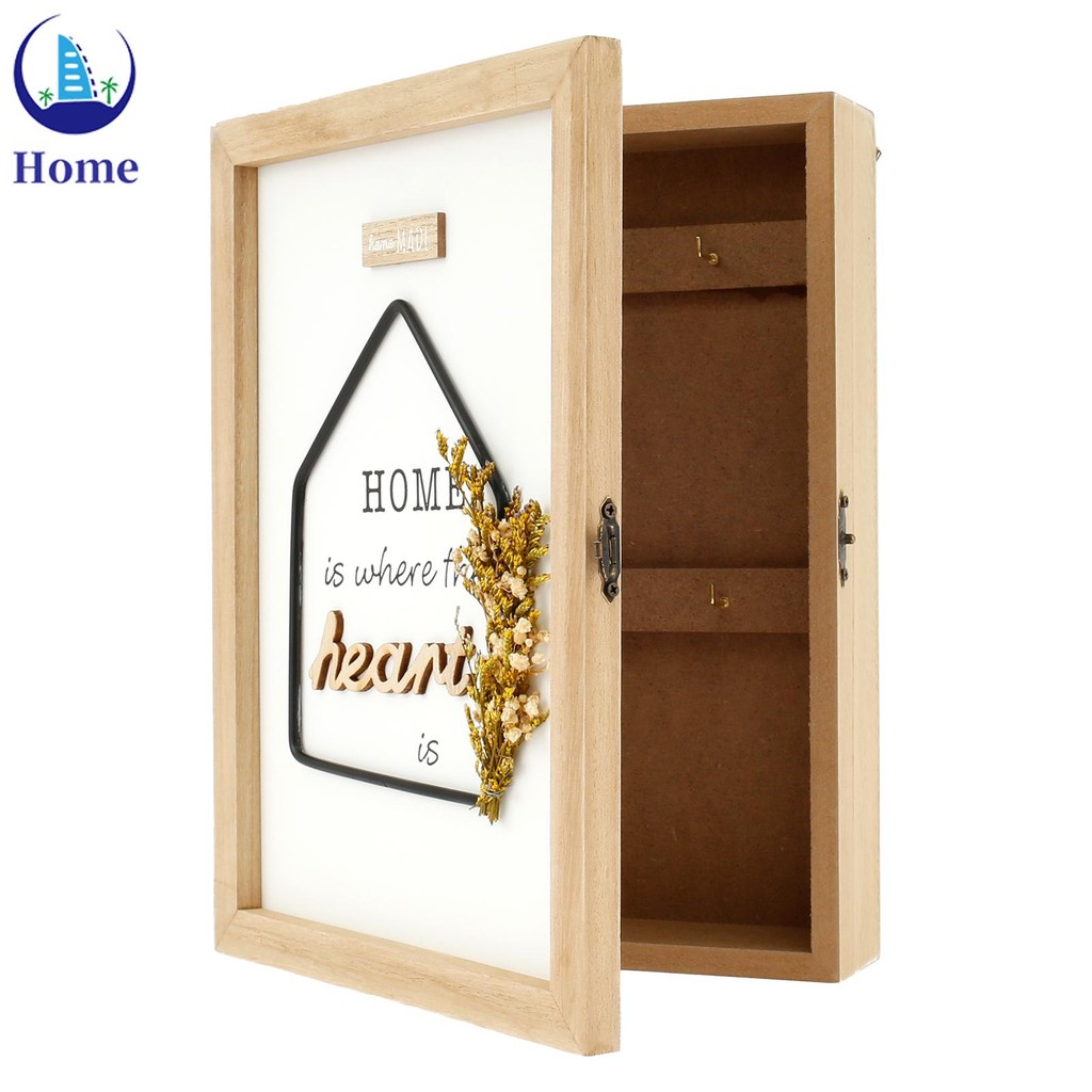 Key Holder Wall Mount Wood Key Box with 6 Key Hooks Decorative Key ...