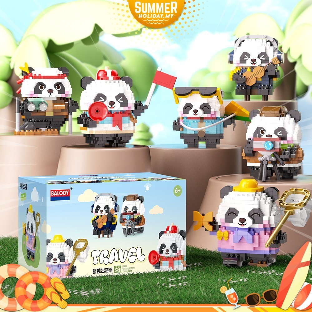 [6 IN 1] Balody Block 16411 Travel Panda Outing Series Mini Bricks Gift ...