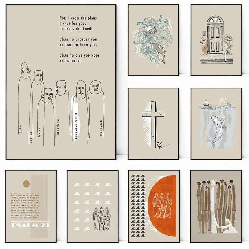 Potret Abstrak Yesus dengan Simbol Kristian: Ikan Paus, Alkitab, Salib ...