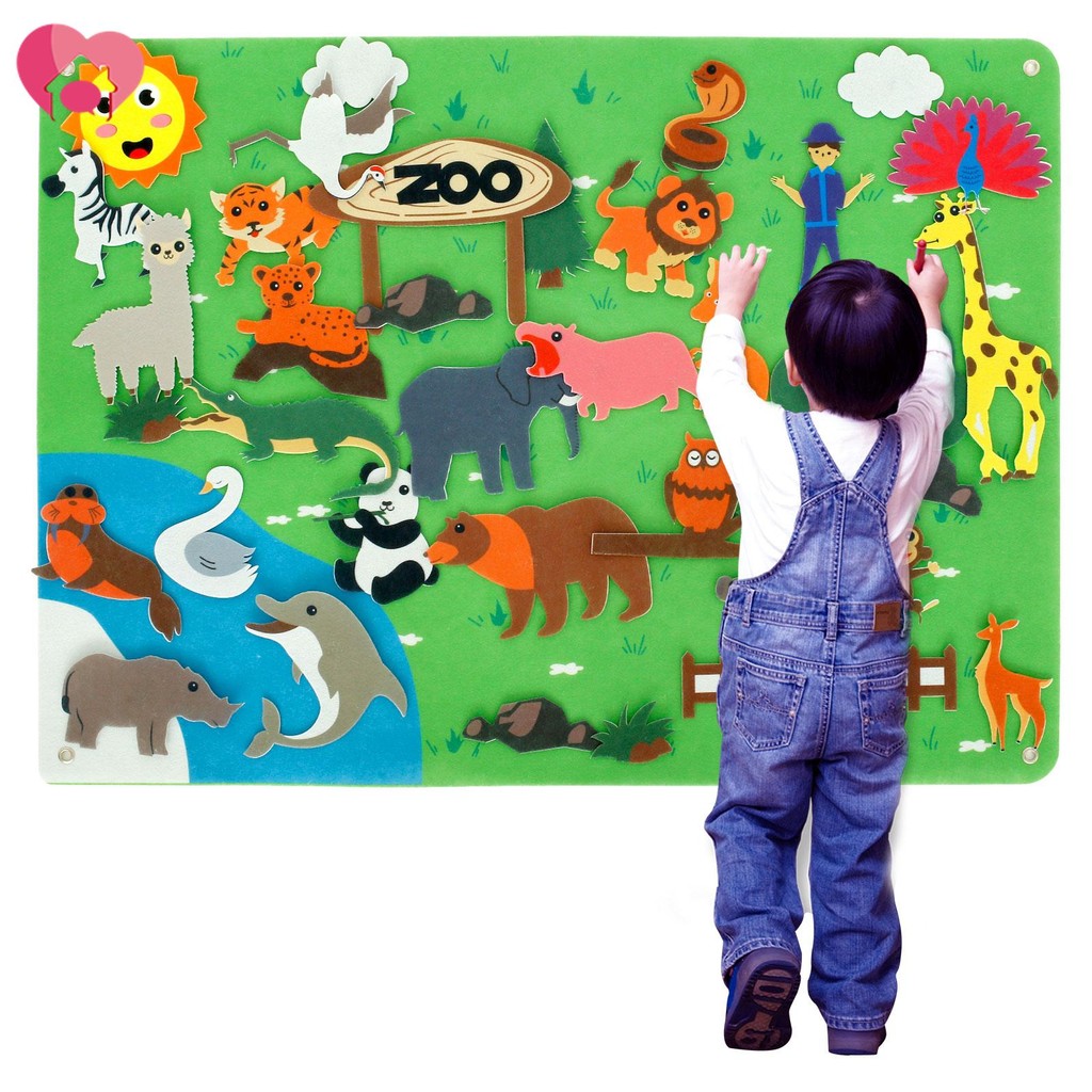 3.5Ft Children's Teaching Felt Board Farm Animals Felt-Board Story Set ...