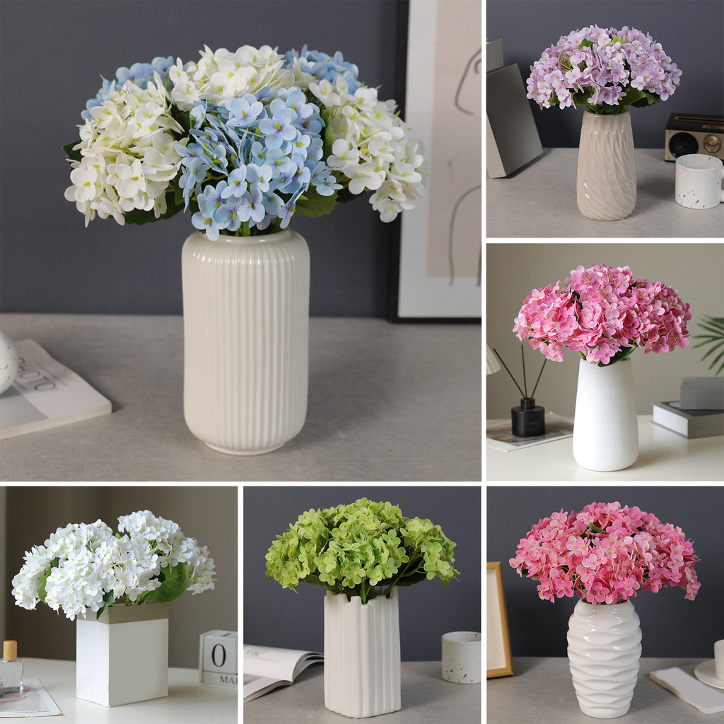 SPE- Artificial Hydrangea with Green Leaves Realistic Fake Flower ...