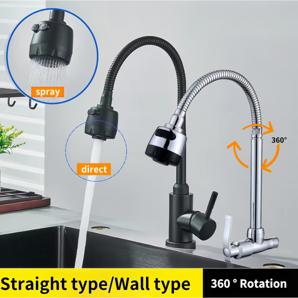 SUS304 Kitchen Faucet 2 ModeStainless Steel Flexible Neck Kitchen Sink ...