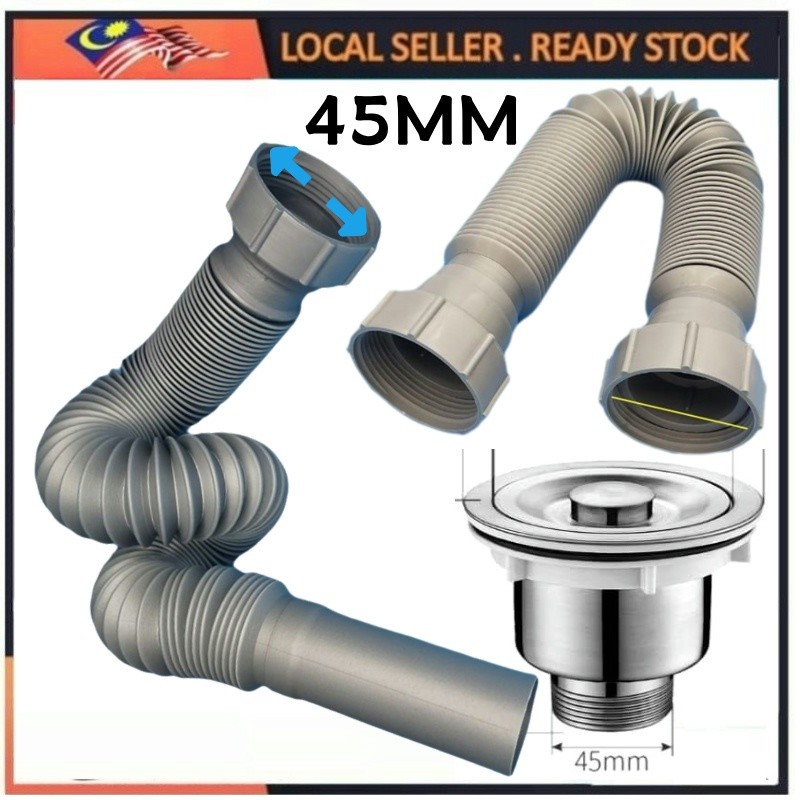 1 1/2" 45mm PVC Flexible Bottle Trap Sink Hose Kitchen Sink Paip Sinki ...