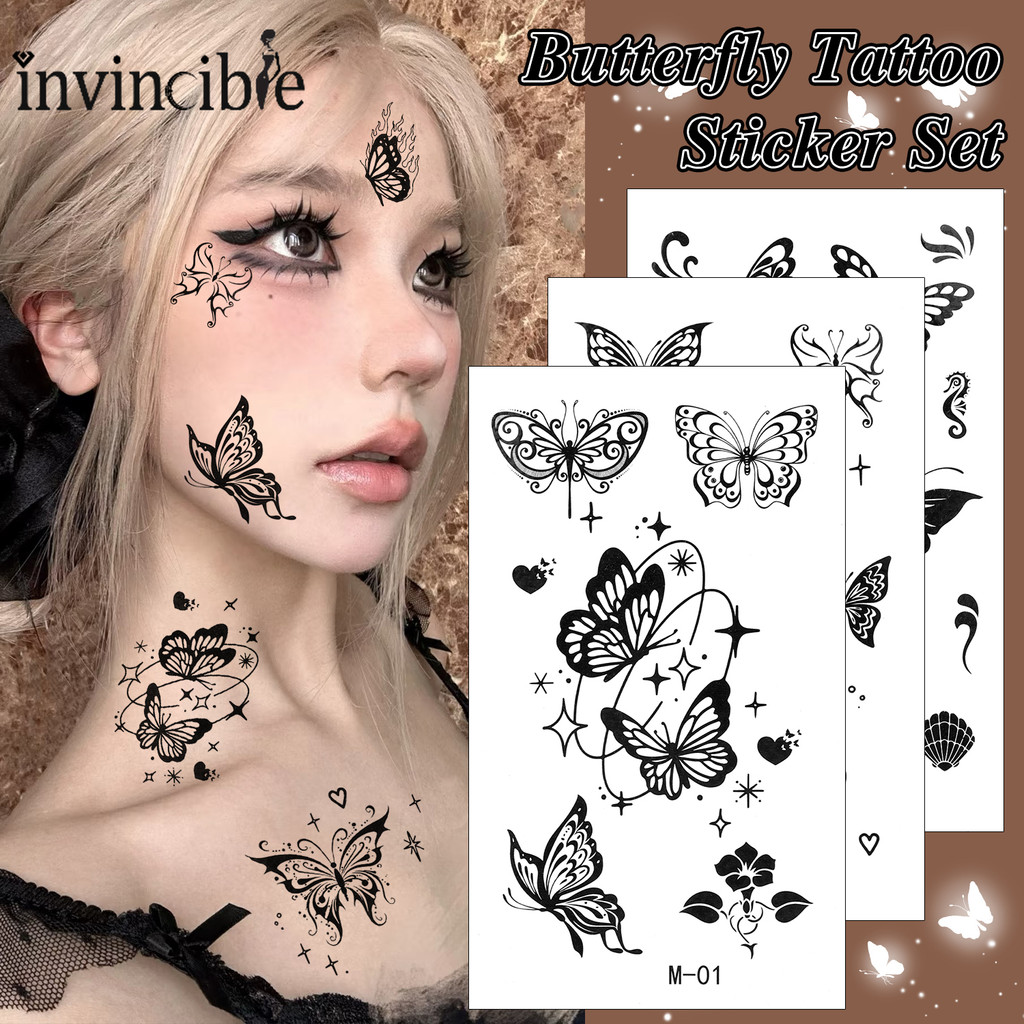 Water Transfer Paper Black Butterfly Tattoo Stickers - Disposable Waterproof Body Art Decals ...