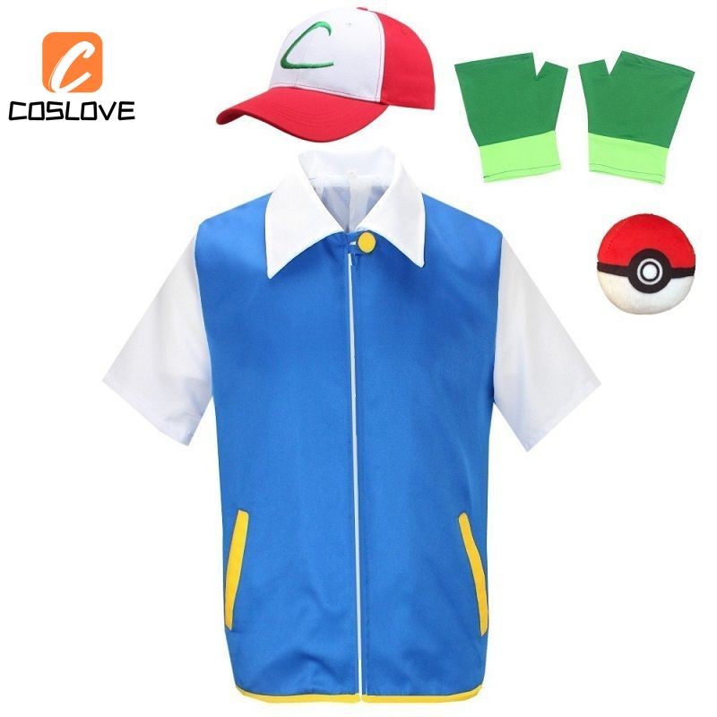Anime Game Pokemon Ash Ketchum Cosplay Clothing Full Set Costume Kids ...