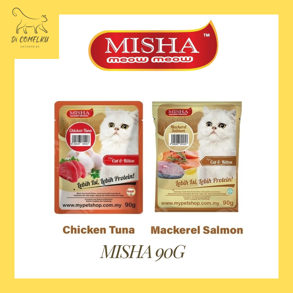 Misha Cat Pouch Wet Food / Misha Makanan Kucing 90g / Mackerel Salmon ...