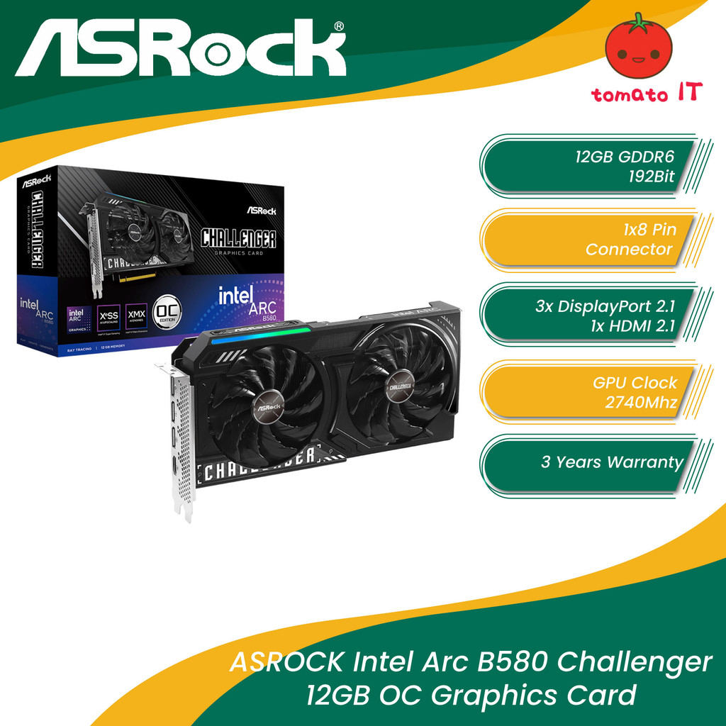 ASROCK Intel Arc B580 Challenger 12GB OC Graphics Card | Shopee Malaysia