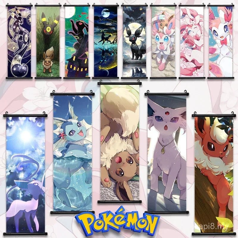 Pokemon Japanese Anime Pikachu Eevee Peripheral Hanging Scrolls Poster ...