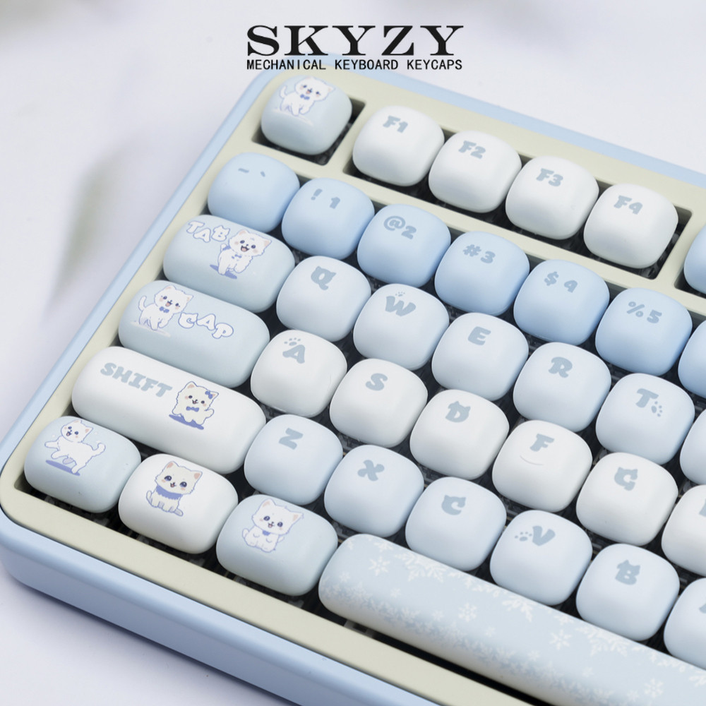 Snow Kitten Keycaps MOG Profile Cute Blue PBT Dye Sub Keycap set ...