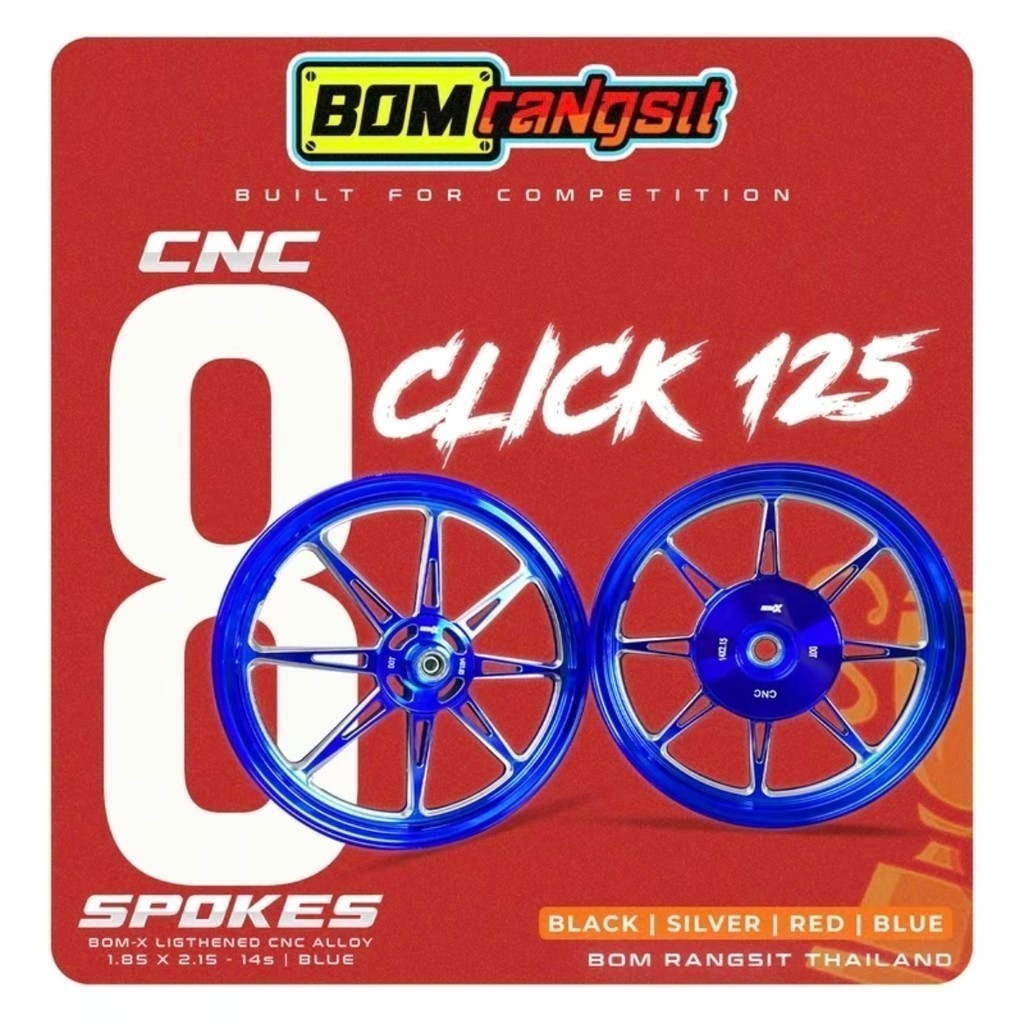 100 BOM RANGSIT Mags CNC-8 Spokes Alloy Rim Mags Honda Click 125 ...
