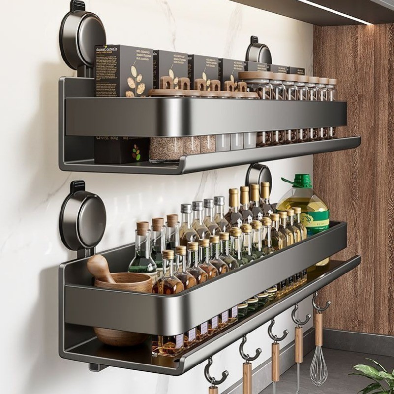 Suction Cup Spice Rack Multifunctional Item Shelf Kitchen Tools Hooks ...