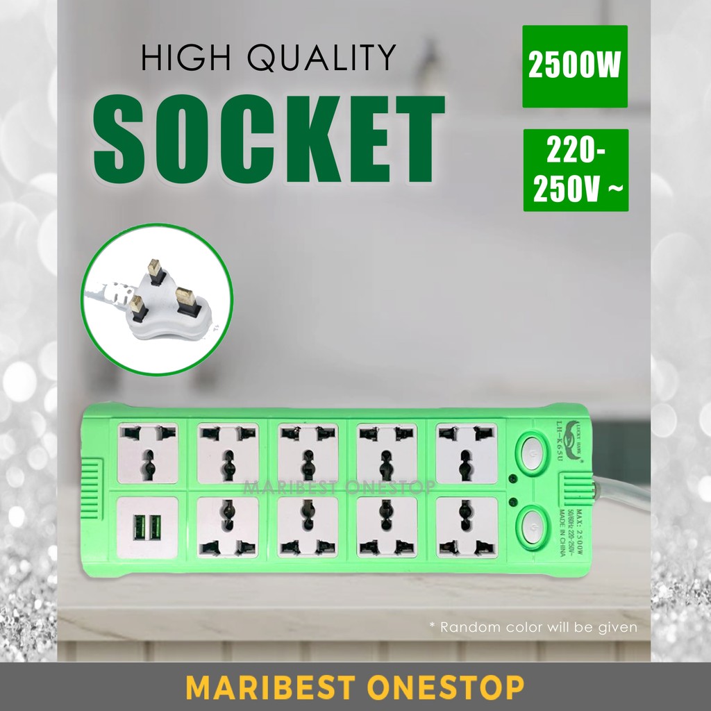 Mylh K65u Multi Function Extension Power Socket With 2 Usb Charging Port Random Colour