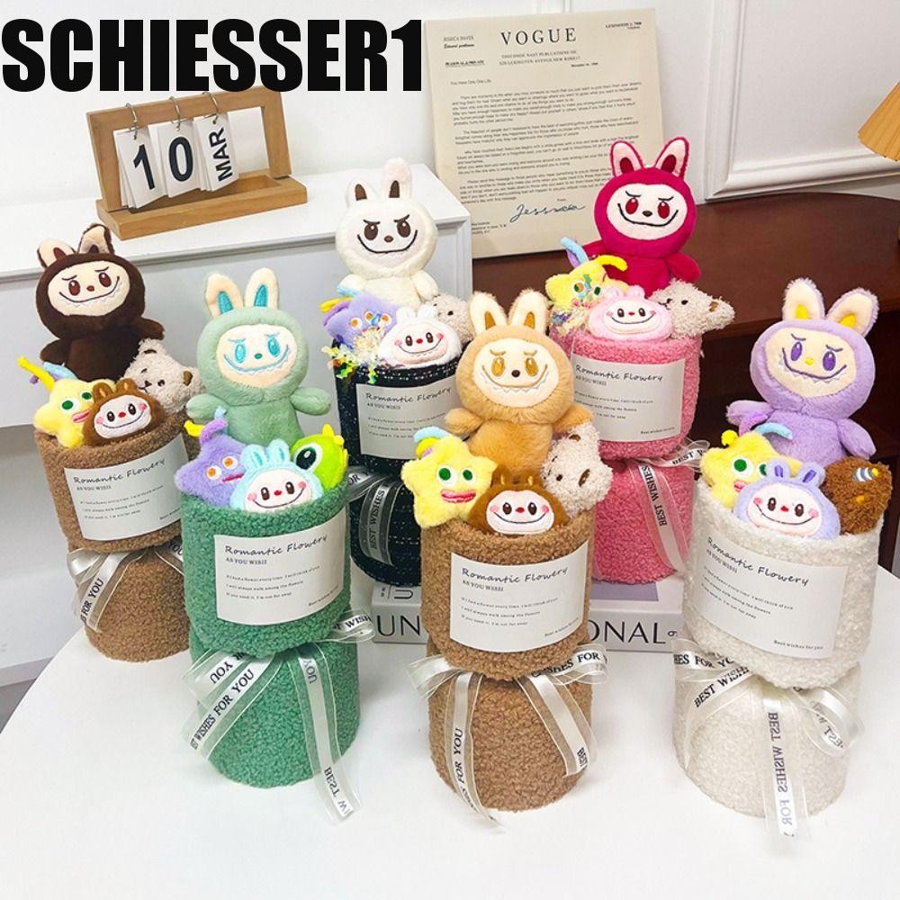 SCHIESSER1 Cartoon Plush Flower Bouquet, Soft Stuffed Labubu Plush Doll ...