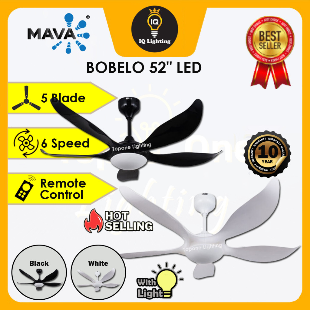 MAVA 52" BOBELO CEILING FAN WITH REMOTE CONTROL / DC / INVERTER / LED ...