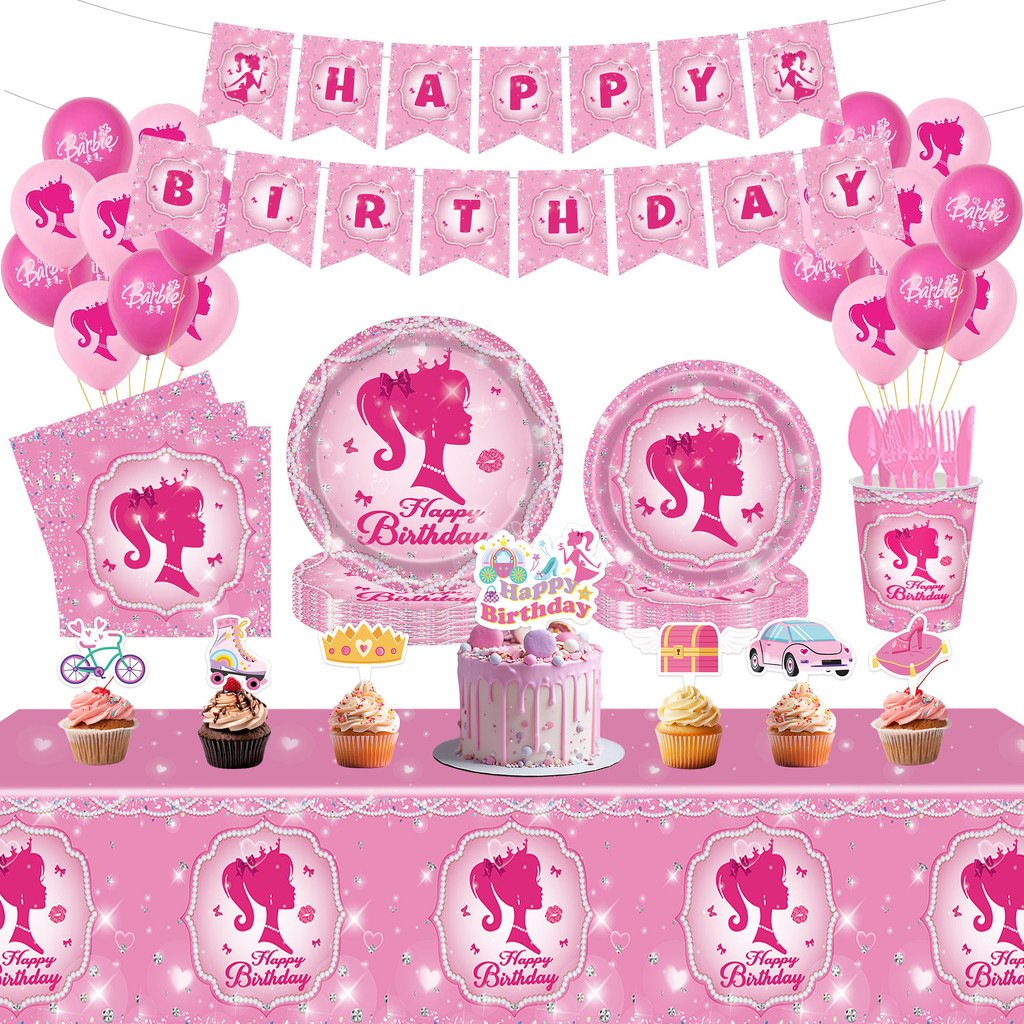 New cartoon Barbie girl birthday party supplies, paper trays, paper ...