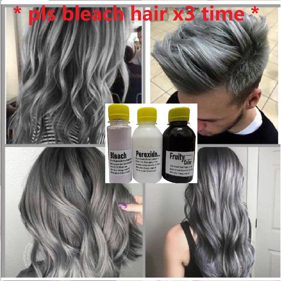 (FREE bleach set) Direct ash grey Hair Color Kit (10minutes )100ml+Free ...