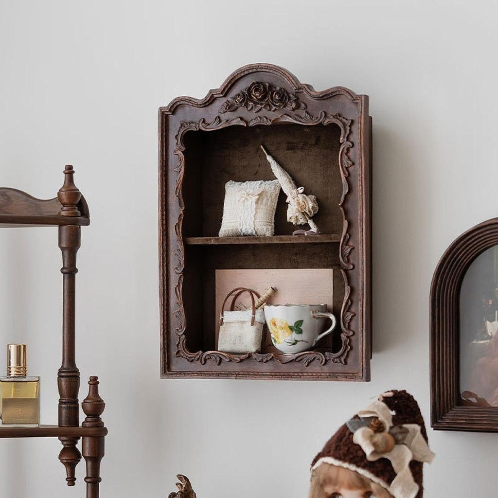 [mextnhx] Vintage Wall Cabinet Double Layer Stylish Open Space Design ...