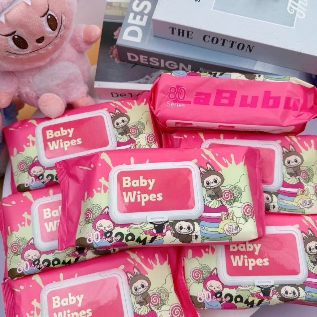 RABBIT Baby wipes Portable Large Wrap 80 Sheets Pack Handle 8 Sachets ...