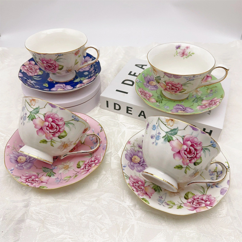 Flowers Coffee Cup Set Retro Gilded Ceramic Cup and Saucer Romantic ...
