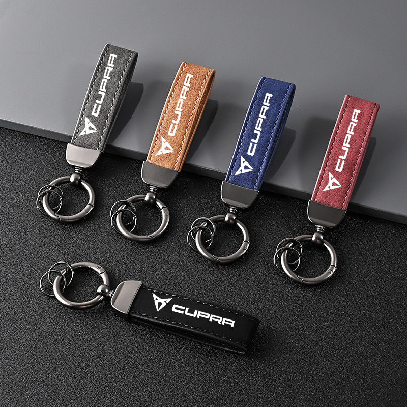 Suede Car Logo Keychain Leather Zinc Alloy Car Key Ring For Leon Cupra ...