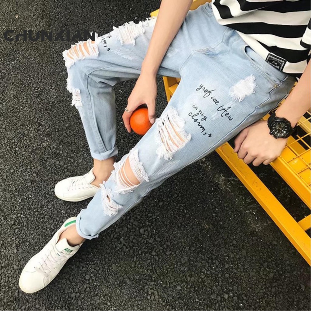 seluar murah lelaki slim fit koyak jeans Summer Gd Quan Zhilong Seluar ...